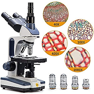 Swift SW 350T Compound Trinocular Microscope,40X-2500X Magnification,Two-Layer Mechanical Stage,with 5.0 mp Camera and Software Windows/Mac Compatible and 5 PCS Prepared Slides and 5 PCS Blank Slides