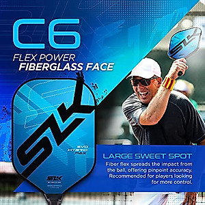 SLK Evo Hybrid Pickleball Paddle | Featuring C6-Flex Power Fiberglass Pickleball Paddle Face with a Rev-Core Power Polymer Core | Designed in The USA | Blue
