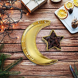 Faruxue Ramadan Metal Tray, Muslim Islam Mubarak Food Tray with Crescent Moon and Star, Perfect for Home Party, Ramadan Festival Theme Party Decoration