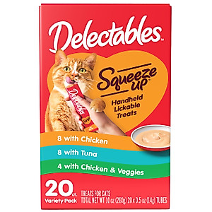 Delectables Squeeze Up Variety Pack, Creamy Squeezable Puree, Lickable Wet Cat Treats, Grain Free, No Added Fillers, No by-Products, No Added Preservatives, 0.5 Ounces Tube, 20 Tubes Total