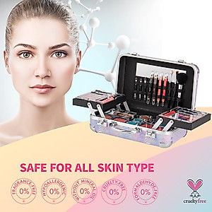 Hot Sugar All In One Makeup Set for Teenager Girls 10-12 Full Makeup Kit for Beginners Includes Eye Shadow Palette Blush Lip Gloss Lipstick Eye Pencil Brush Mirror (Purple Heart)
