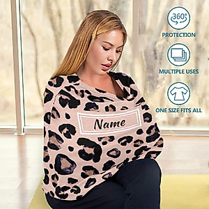 Custom Snow Leopard Pink Beige Baby Car Seat Cover Personalized Your Name Nursing Covers Breastfeeding Scarf Infant Carseat Canopy for Mom Baby Gift