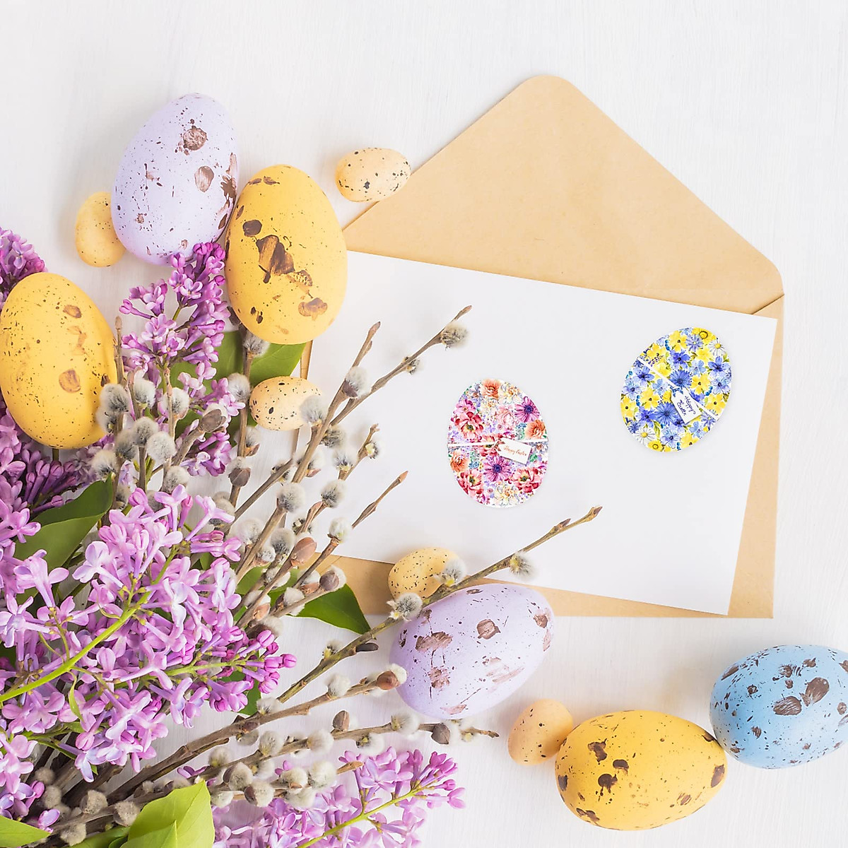 Whaline 500Pcs Easter Stickers Easter Floral Egg Shape Label Stickers Colorful Flower Pattern Decals Self-Adhesive Envelope Sealing Stickers for Spring Easter Holiday Scrapbooking Cards Gift Supplies