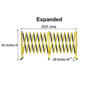 Trafford Industrial Expandable Metal Barricade, 16 Feet, Yellow and Black, Mobile Safety Barrier Gate, Retractable Traffic Fence