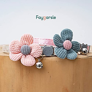 2 Pack Cotton Breakaway Cat Collars with Bell Cat Flower Collar for Female Girl Cats Male Boy Cats Pink&Gray