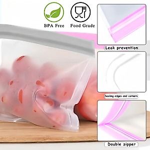 Buyongwant Reusable Gallon Freezer Bags Dishwasher Safe, 7 Pack Reusable Food Storage Bag Leakproof Silicone for Sandwich, Snack, Salad, Travel (7 Colors)