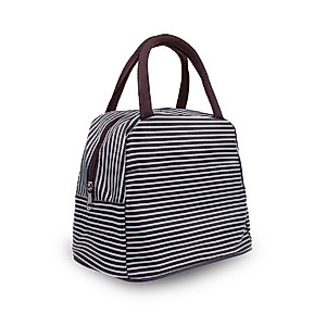 esowemsn Practical Lunch Bag, Little-Waterproof Tote Bag, 23x19x16cm, Oxford Cloth, Black and White Stripes