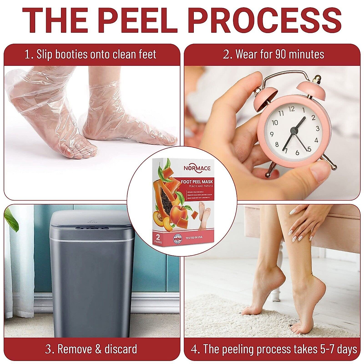 Normace Exfoliating Foot Mask( 2 Pairs) With All Passing Microbial Tests In USA LAB for Dry, Cracked Feet, Callus, Dead Skin Remover For Soft Baby Feet