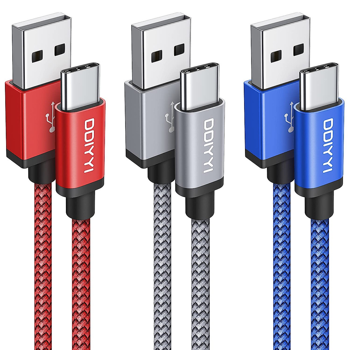 DDIYYI USB C Cable Fast Charging 6ft, 3-Pack USB to USB C Cable Braided Charger Cord for iPhone 16/iPhone 16 Pro/iPhone 16 Plus/iPhone 16 Pro Max/iPhone 15 Series and More, USBA to USBC Cord