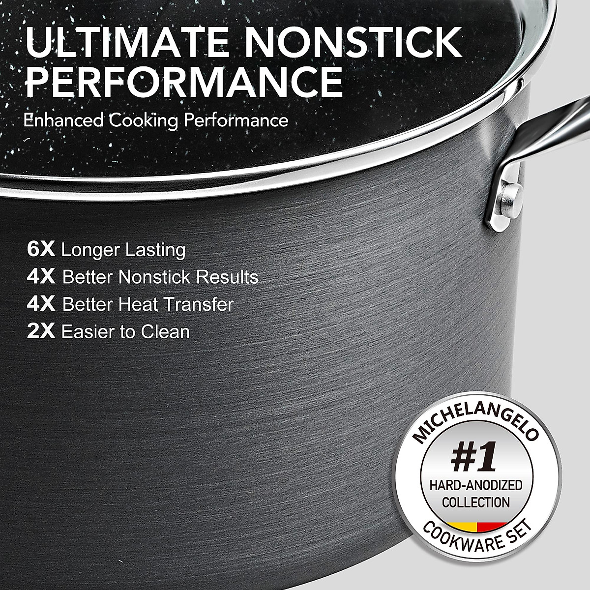 MICHELANGELO Hard Anodized Cookware Set - 10 Pcs Non Stick Pots and Pans Set with Granite Interior, Induction Cookware Set with Steamer Insert