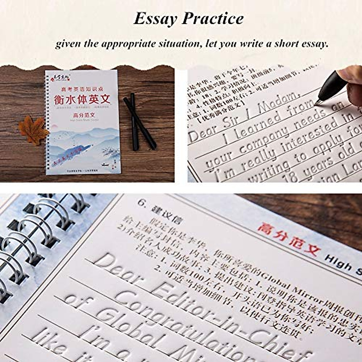 Hztyyier Magic Practice Copybook, English Calligraphy Tracing Book with with Pen and Refill for Children Students English Reusable Writing