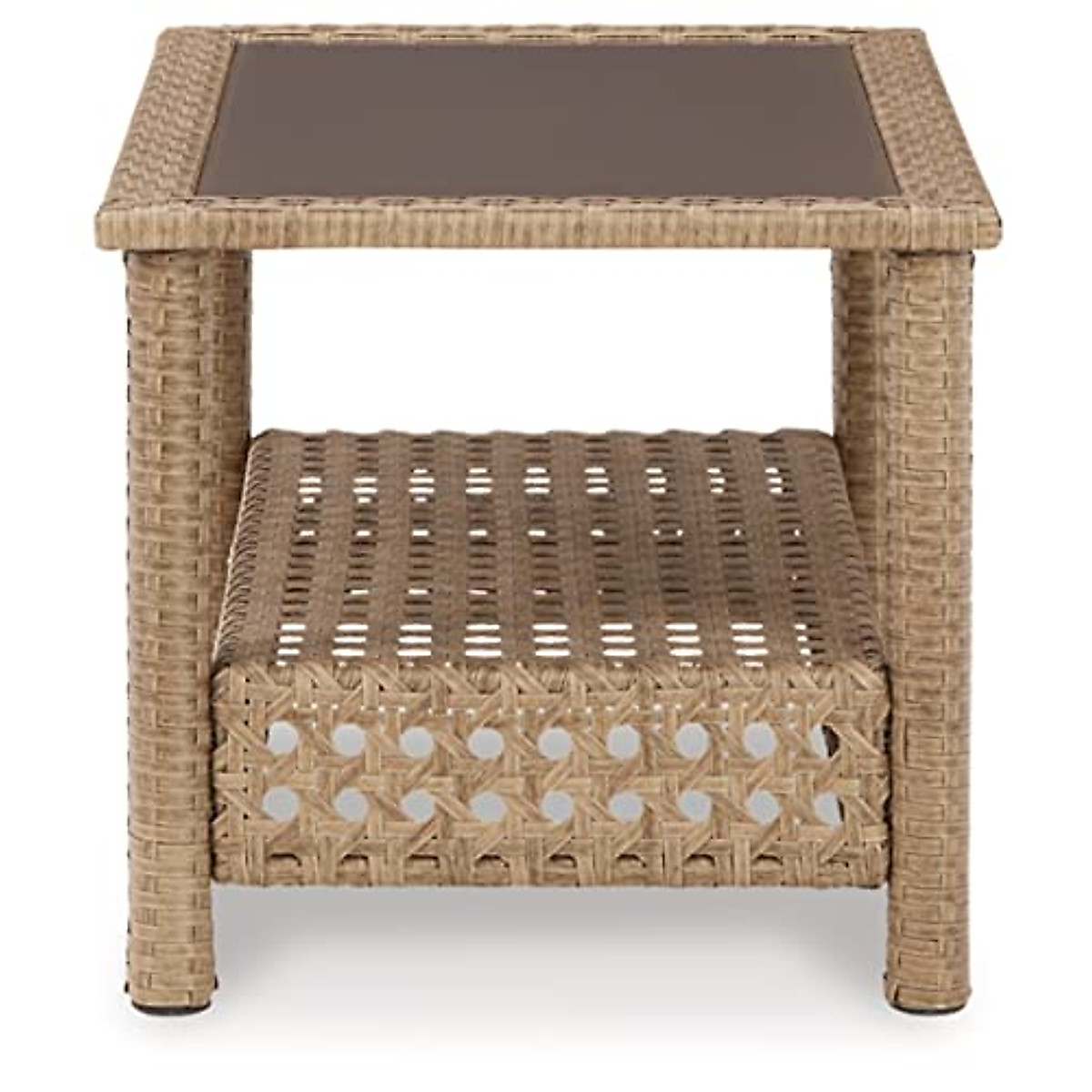Signature Design by Ashley Braylee Outdoor 2 Piece Patio Driftwood Resin Wicker Cushioned Loveseat and Table, Rustic