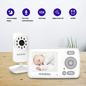 HelloBaby Video Baby Monitor with Camera and Audio, Monitor Baby Monitor Infrared Night Vision, VOX Mode