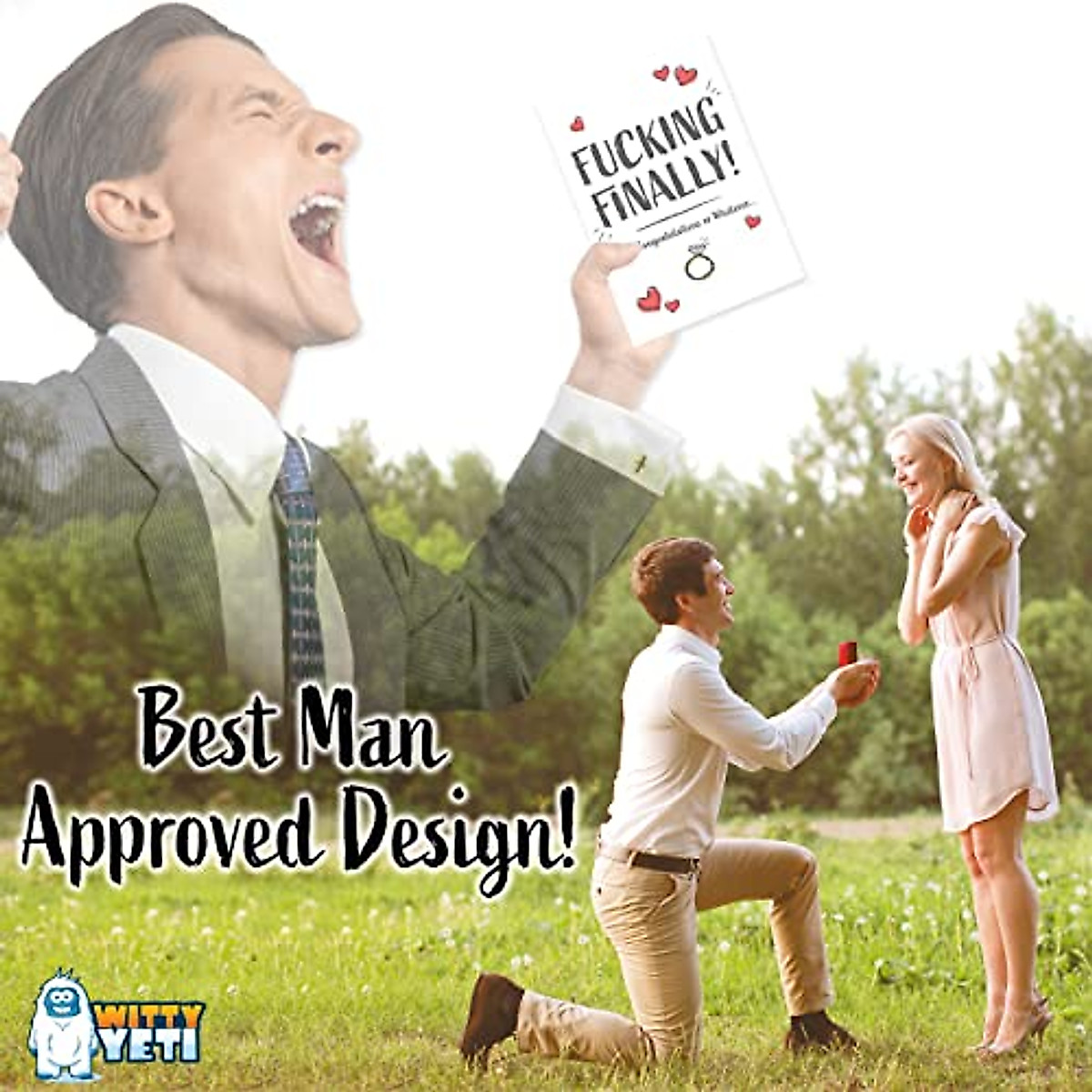 Super Funny Engagement Card by Witty Yeti. 5"x7" Fun Greeting Card. Hilarious Adult Wedding Gift for Bride or Groom. Perfect Way to Say Congratulations at Bridal Shower, Bachelorette or Bachelor Party