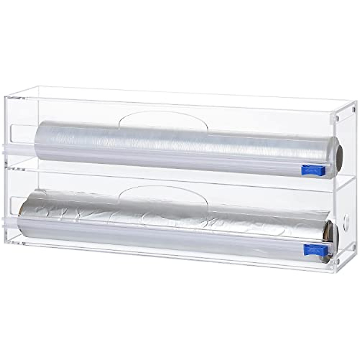 Plastic Wrap Dispenser with Cutter, Acrylic Foil and Plastic Wrap Organizer, Clear Aluminum Foil Dispenser with Cutter for Drawer, Wax Paper Holder with Slide Cutter, Compatible with 13" Roll