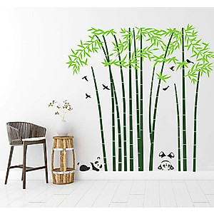 Mix Decor Tree Wall Sticker - Cute Panda Bamboo Tree Wall Decal Large Family Forest for Livingroom Kid Baby Nursery Room Decoration Party Birthday Gift,75x79 Inch Green