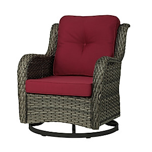 UIXE 5 Pieces Outdoor Patio Furniture Bistro Sets with 360° Swivel Rocking Chairs with Side Table, PE Rattan Rocker Chair Glider Seating Conversation Set for Backyard, Deck, Porch, Red