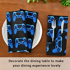 Oyihfvs Video Game Joystick Gamepad in Blue Neon Lights Isolated on Black Cloth Napkin Set of 1,Dinner Napkins Reusable Table Napkin Washable Polyester Fabric for Cocktail Party Holiday Wedding Home
