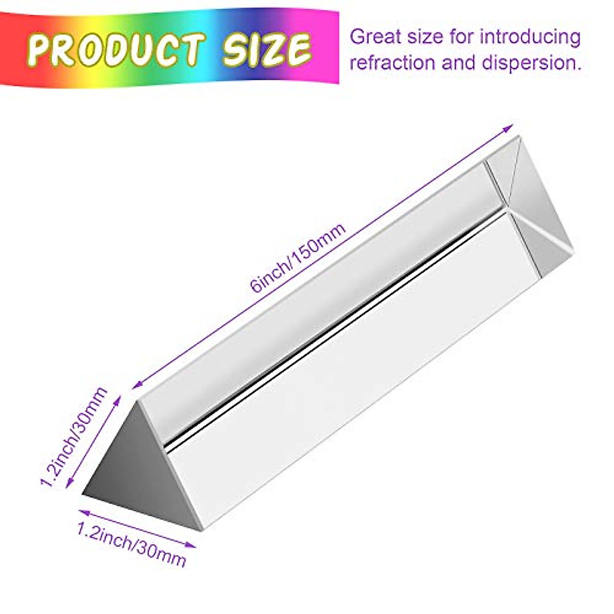 Coitak 6 inch Optical Glass Triangular Prism, Crystal Triangular Prism for Teaching Light Spectrum Physics, Photo Photography Prism Tool
