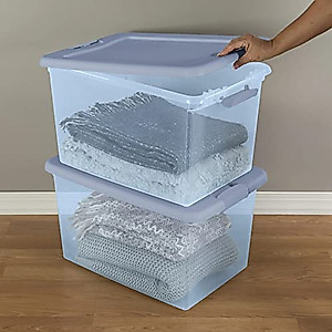 64 Qt. Latching Box Plastic, Blue Tint, Set of 6