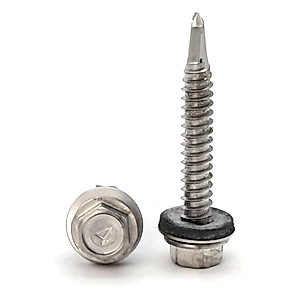#14 Stainless Steel Hex Head Roofing Screws with Sealing Washer Self Drilling Stainless Steel Roofing Screws #14 x 1-3/4 inch Qty 25