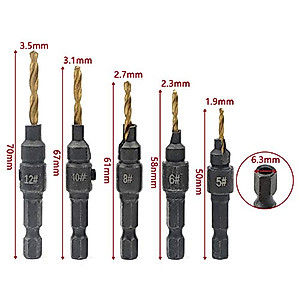 Rowiz 5Pcs Countersink Drill Bits, 1/4 Inch Hex Shank HSS Countersink Drill Bit Set, 5#6#8#10#12 Wood Drill bit with Allen Wrench Tool Set