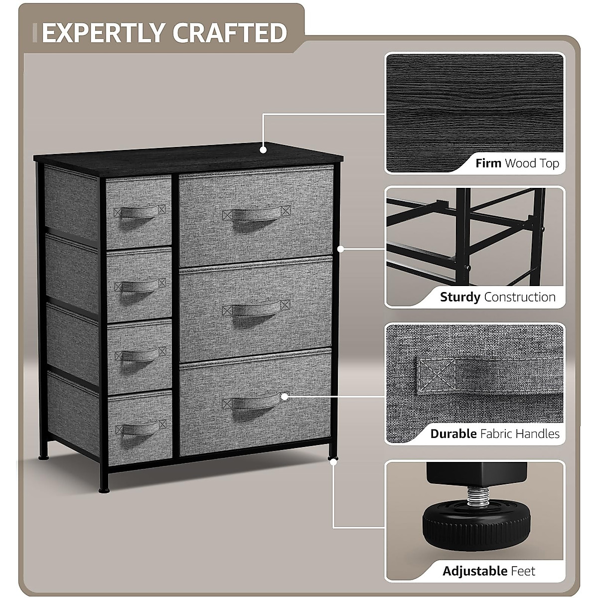 Sorbus Dresser with 7 Drawers - Chest Organizer Tower Unit with Steel Frame, Wood Top, Easy Pull Fabric Bins - Storage Furniture for Bedroom, Hallway, Closet & Office Organization