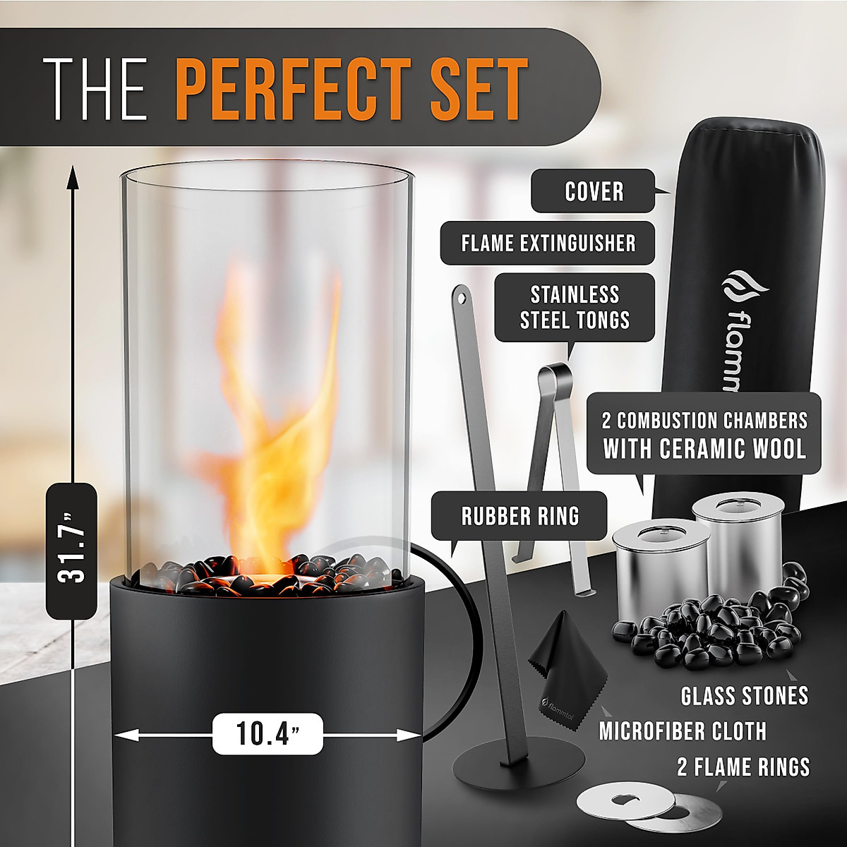 Flammtal - Freestanding Fire Pit [8h Burning Time] - Large Standing Ethanol Fireplace for Indoor & Outdoor - Smokeless Fire Pit with Adjustable Flame - Portable Indoor Fire Pit - Patio Fire Pit