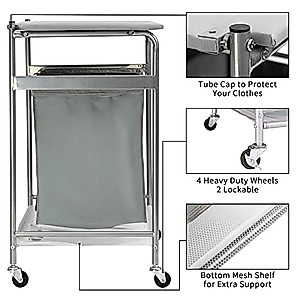 HollyHOME Laundry Sorter Cart with Iron Rack And Ironing Board Heavy Duty Side pull 3 Bags Classic Rolling Laundry Hamper Sorter 4 Wheels Grey