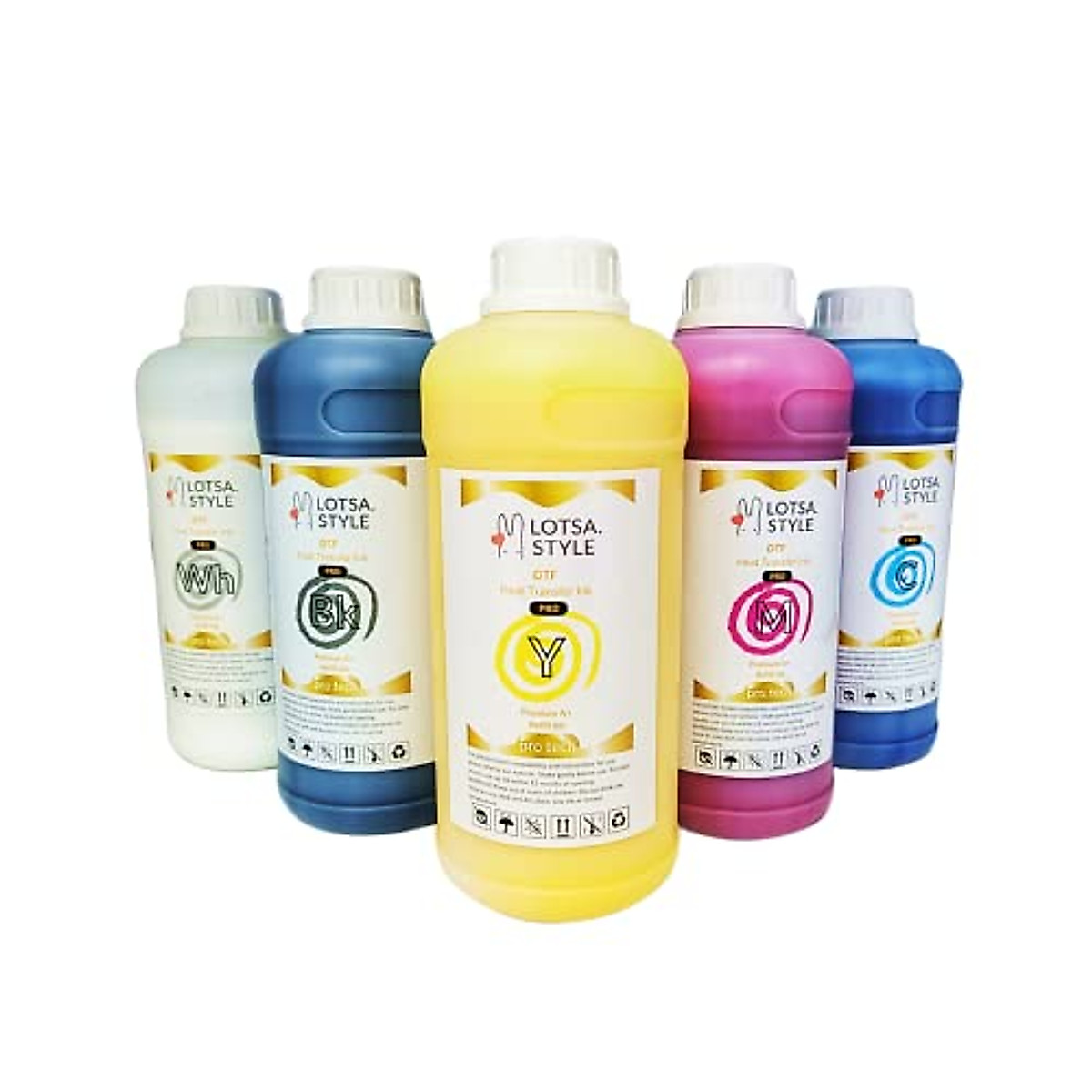 Premium PRO DTF Ink Refill for Inkjet Printers Heat Transfer Film Printing, Large and Wide Format Commercial Edition (250ml x 6, CMYK Wh)