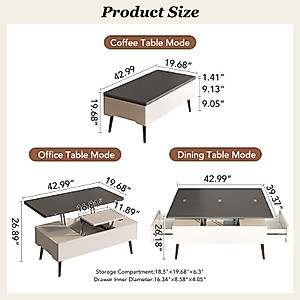 GraceNook Grey Lift Top Coffee Table, Coffee Table Converts to Dining Table, Lift Top Coffee Table with Storage and Drawers for Living Room, Bedroom