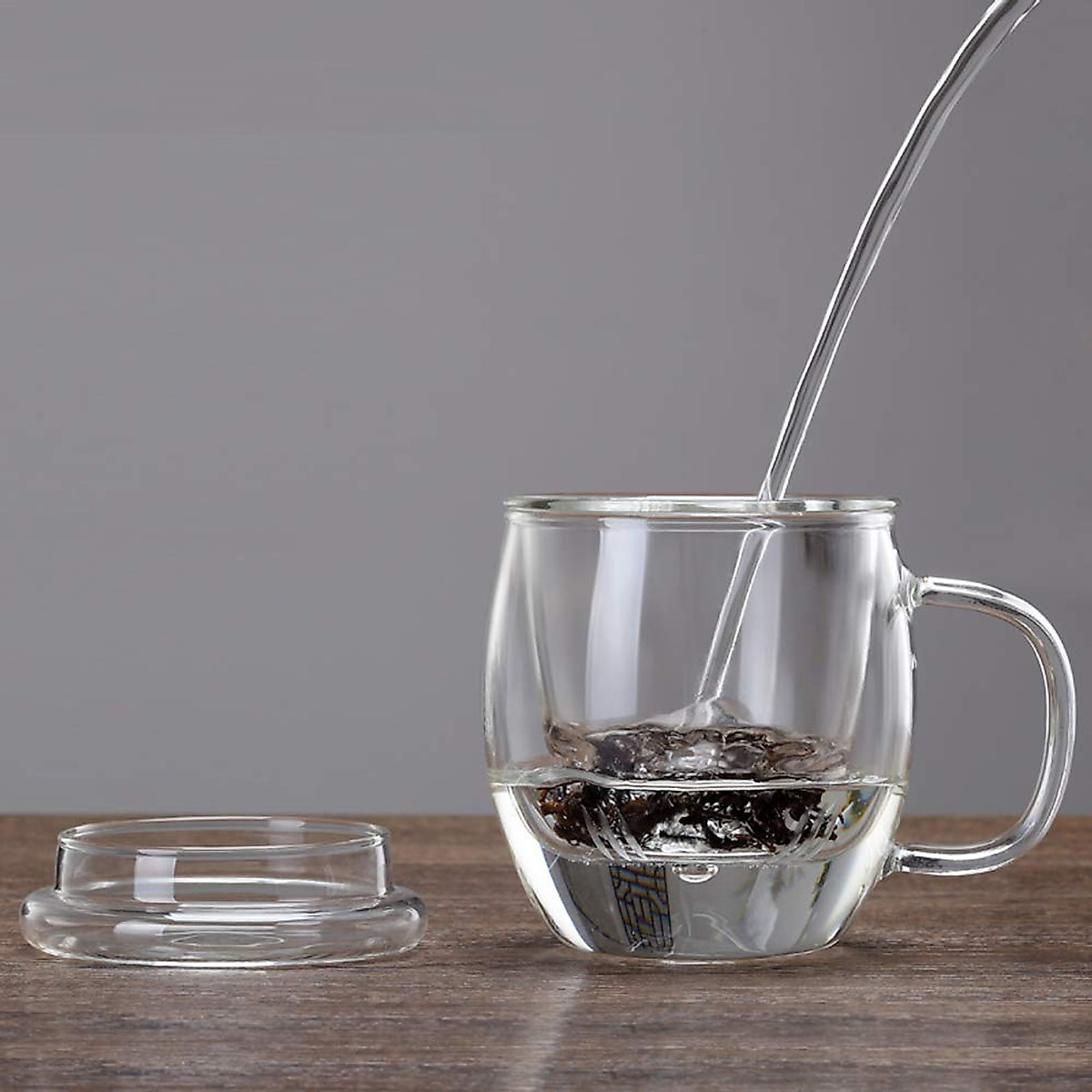 CHNTEA Tea Mug Glass Beautiful Cup with Infuser and Lid for Steeping,12 Ounces Transparent Snare Drum Mug