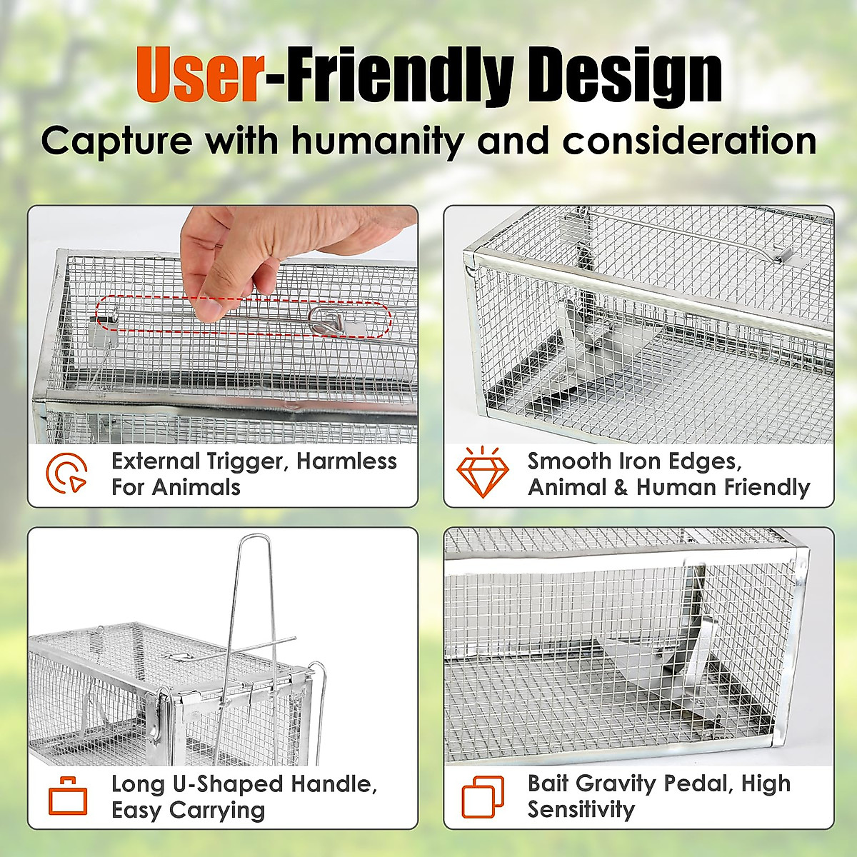 TeqHome Humane Rat Trap, Small 1-Door Live Chipmunk Trap That Work for Indoor and Outdoor, Easy to Catch and Release Live Animal Trap Mouse Cage Trap for Rodents Mice Voles Hamsters, Reusable & Metal