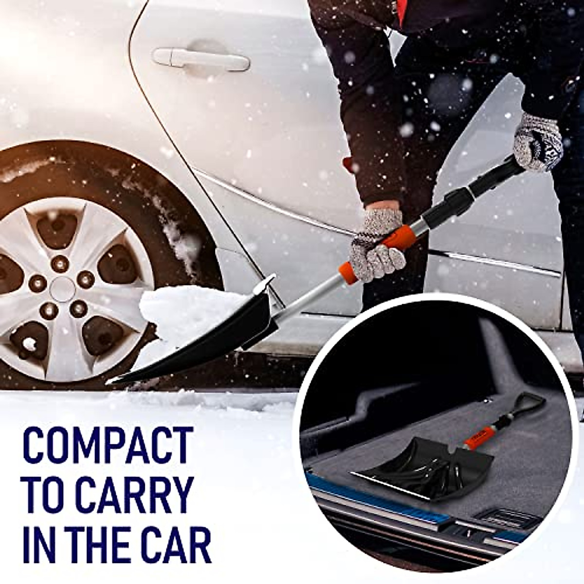 Snow Shovel for Driveway Car Home Garage - Portable Folding Snow Shovel with Retractable Ergonomical Handle and Large Capacity for Snow Removal - Heavy Duty Metal Collapsible Shovel Removal, Model2022