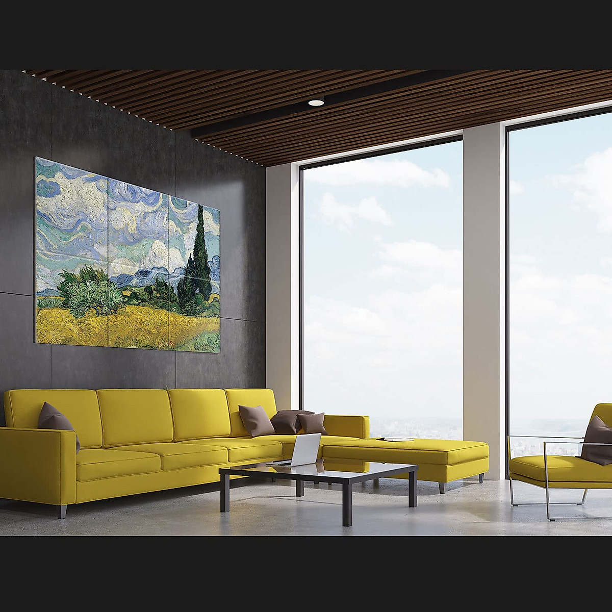 JBER Art Acoustic Panels Decorative, 6 Pack Acoustic Panels Art for Wall Decoration with Self Adhesive, Suitable for Recording Studio, Home Soundproof Wall Panels, 72x48inch (WHEAT FIELD AND CYPRESS)