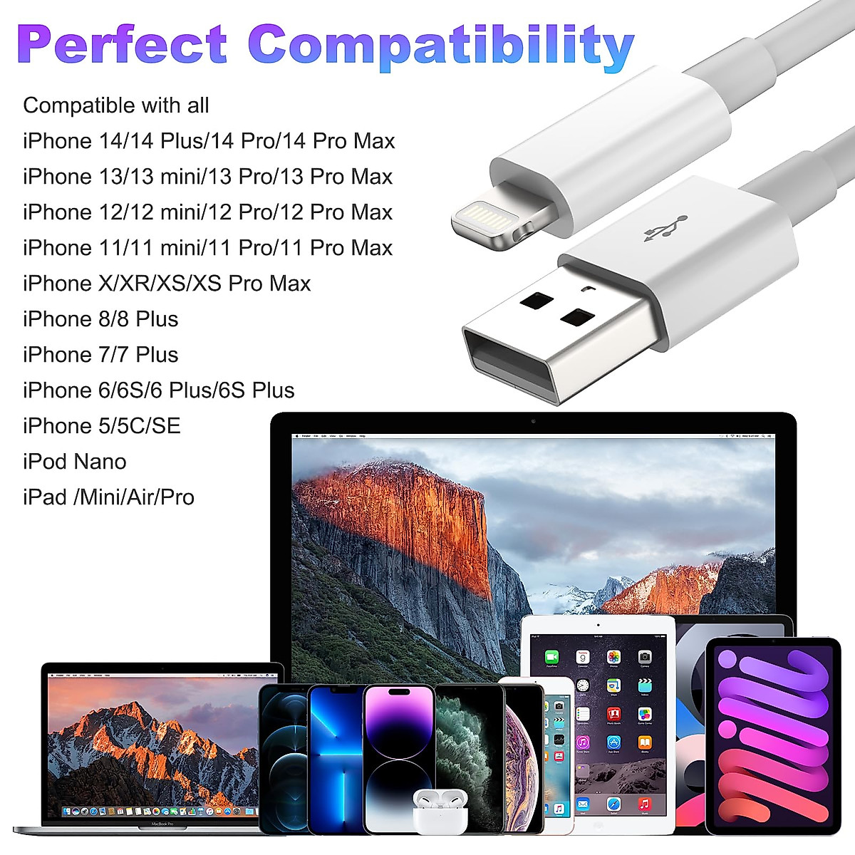 iPhone Charger [Apple MFi Certified] Long Lightning Cable 6 FT 3 Pack Fast Charging Durable USB Cable Compatible with iPhone 14 13 12 11 Pro Max XR XS X 8 7 6 Plus SE, iPad