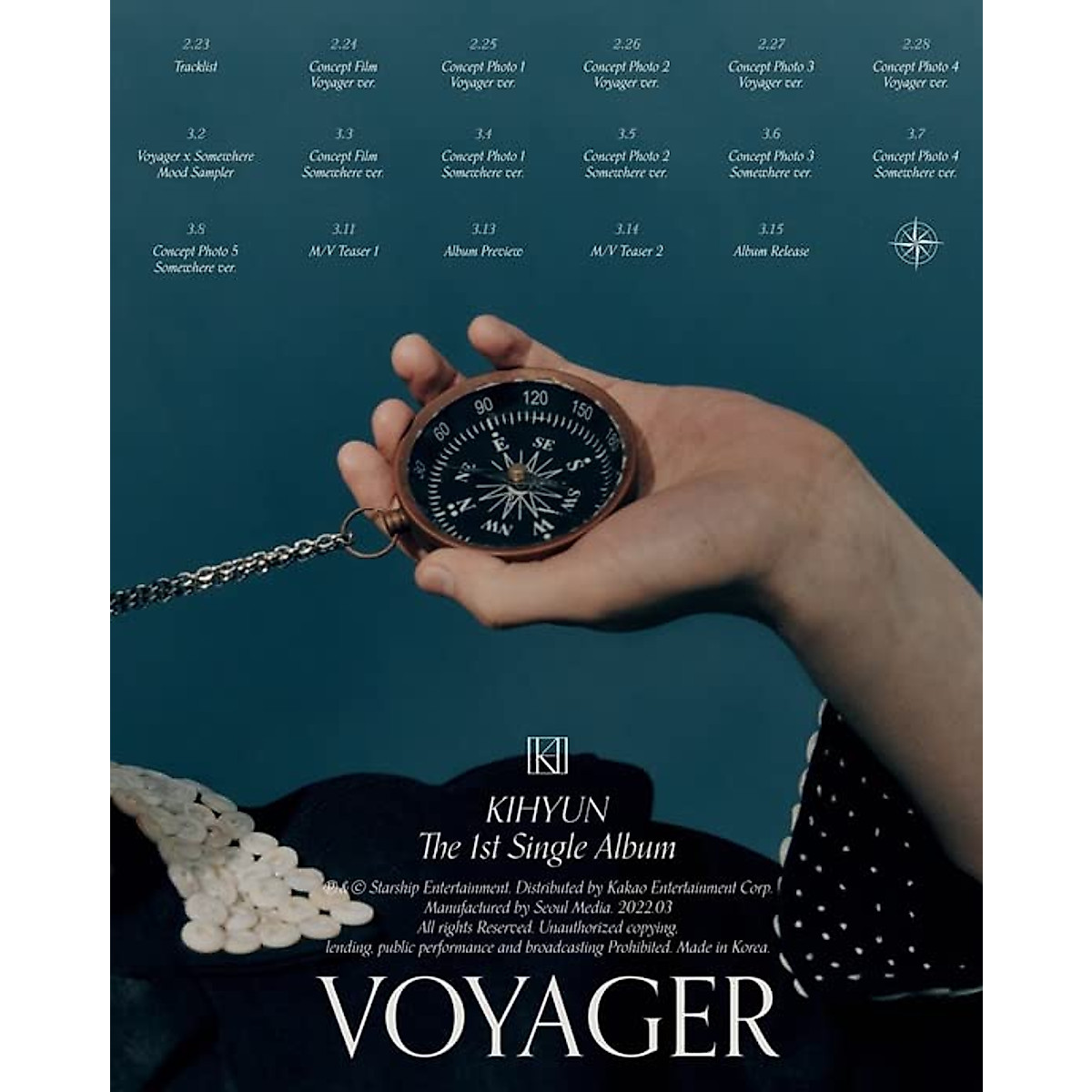 Monsta X Kihyun VOYAGER 1st Single Album Random Version CD+96p PhotoBook+1p PhotoCard+1p Photo Sticker+1ea Bookmark+Tracking Sealed