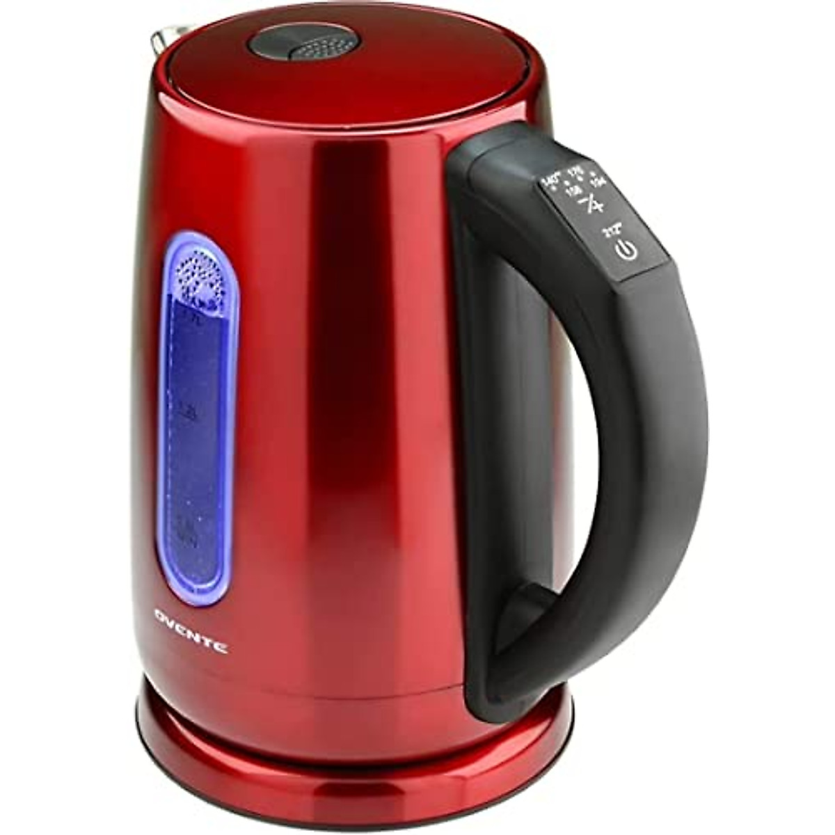 OVENTE Electric Tea Kettle Stainless Steel 1.7 Liter Instant Hot Water Boiler Heater Cordless with Temperature Control, Automatic Shut Off and Keep Warm Function for Coffee Milk Chocolate Red KS58R
