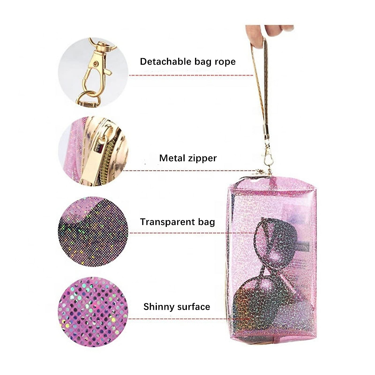 Lyellfe 8 Pack Waterproof Cosmetic Bags, PVC Glitter Iridescent Makeup Bags With Handle Zipper, Portable Holographic Gift Bags in Bulk, Small Toiletry Pouch Purse for Medicine, Travel, Woman