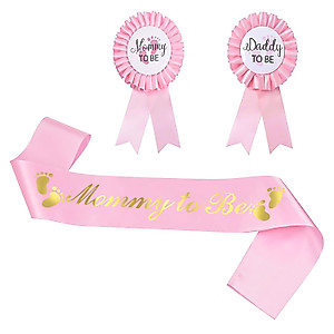 Yoinnt Baby Shower Sash and Badge for Girl - 'Mommy to Be' Sash and 'Daddy to Be' Badge Pin Set, Baby Shower Decorations Sash, Ideal Gift for Gender Reveal/Baby Shower