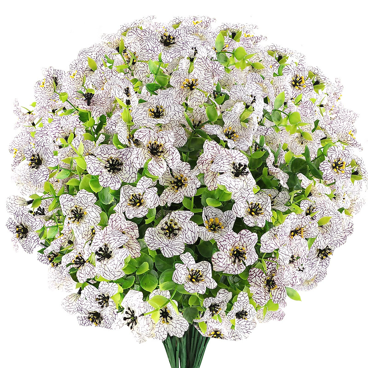 GREENRAIN 6 Bundles Artificial Flowers UV Resistant Fake Plants Outdoor Faux Plastic Flowers Garden Window Box Porch Home Decor (White)