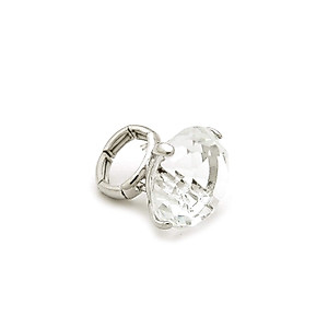 Fashion 21 Women's Extra Big Crystal Colorful Stone Stretch Ring (Silver Clear)