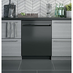 GE GDT225SGLBB 24" Dishwasher with Interior Stainless Steel ADA Compliant Top Control Energy Star Certified and Pocket Handle in Black