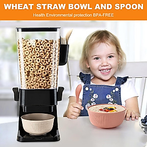 Osacoe Cereal Dispenser Countertop Black 2 Pack with Bowls Spoons Cutlery Box,5.5 QT Dry Food Dispenser Snack Organizer Containers Storage for Pantry Kitchen Organization Oatmeal Nut Granola Candy