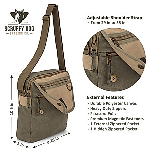 SCRUFFY DOG Canvas Messenger Bag for Men and Women with Adjustable Strap - Crossbody Satchel Small 11 inch, Khaki