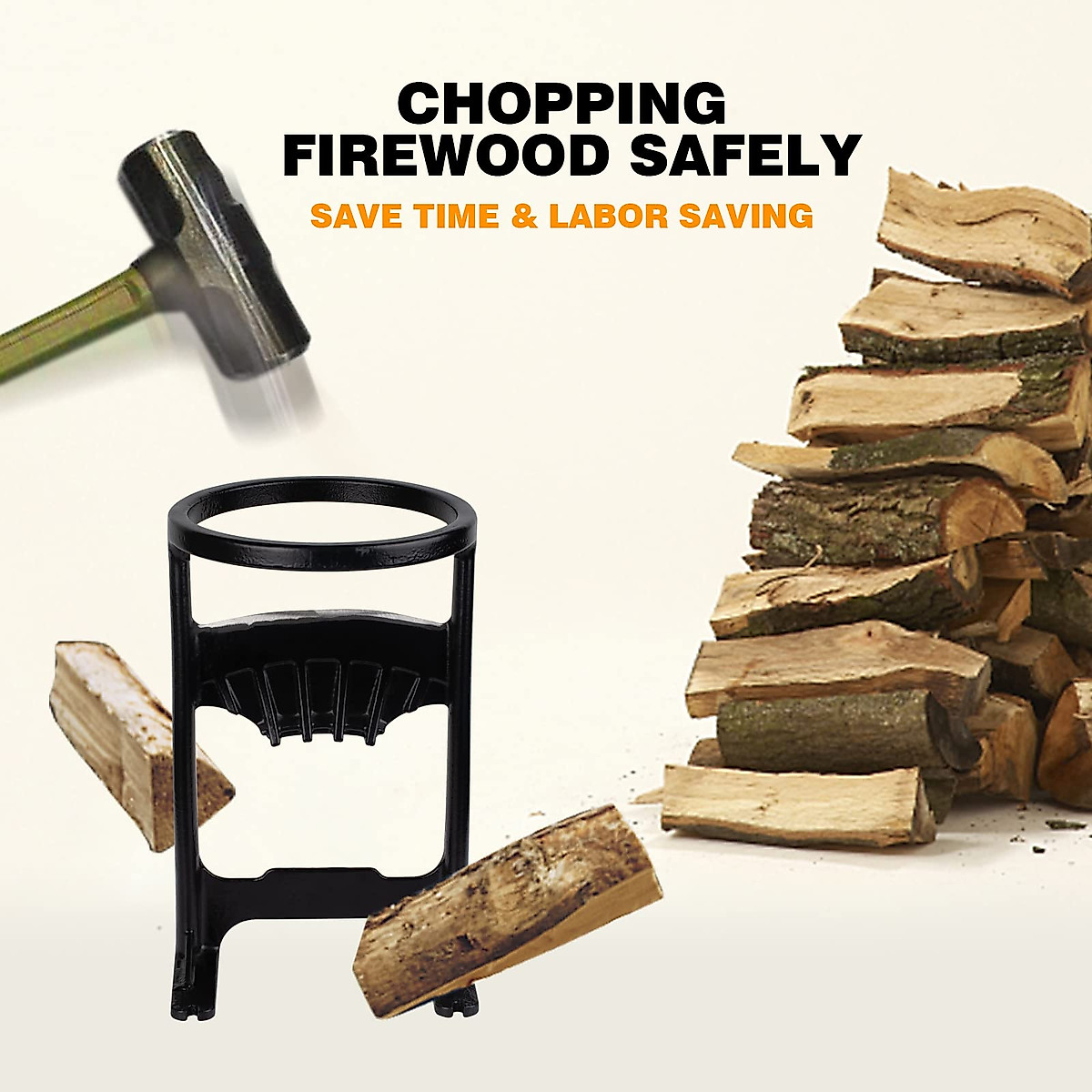 Yan Ran Firewood Kindling Splitter - Manual Wood Log Splitter Firewood Cutter - Cast Iron Wood Splitter Wedge for Home, Campsite (6.5&quot; DIAM.)