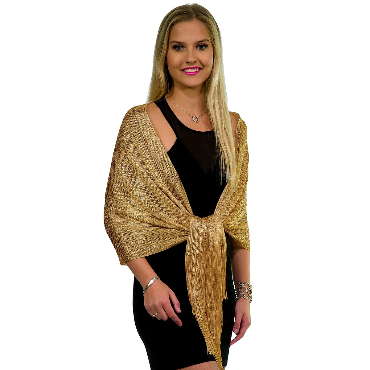 ShineGlitz Shawls and Wraps for Evening Dresses, Metallic Glitter Shawls for Women, Sparkling Wedding Metallic Gold Shawl Gift
