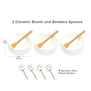 Custom Personalized Engraved Bamboo Cheese/Charcuterie Cutting Board - Includes 3 Ceramic Bowls with Bamboo Spoons - Cheese Markers - Designed & Quality Checked in The USA