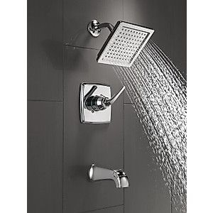 Delta Faucet Geist 14 Series Tub and Shower Trim Kit, Chrome Shower Faucet with Single-Spray Chrome Shower Head, Shower Faucet Set Complete, Chrome 144864 (Valve Included)