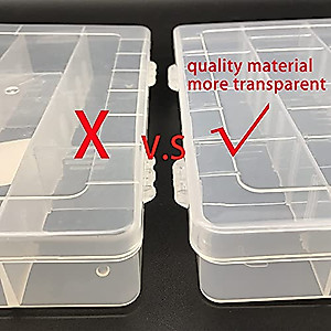 JIUMEI Plastic Storage Box 14 Grids with Removable Dividers Clear Small Parts Organizer Box Adjustable Compartments Container for Bead Jewelry Screw Sewing